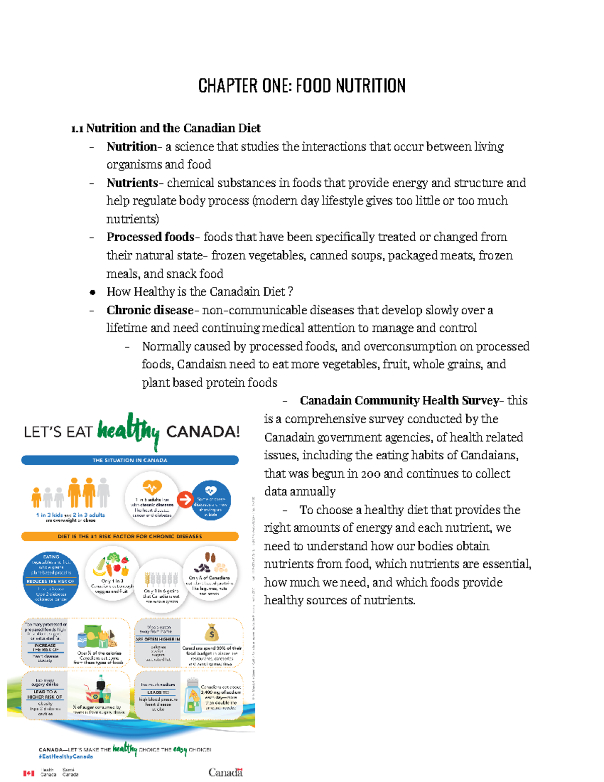 NURT1010 Chapter One Notes - CHAPTER ONE: FOOD NUTRITION 1 Nutrition ...
