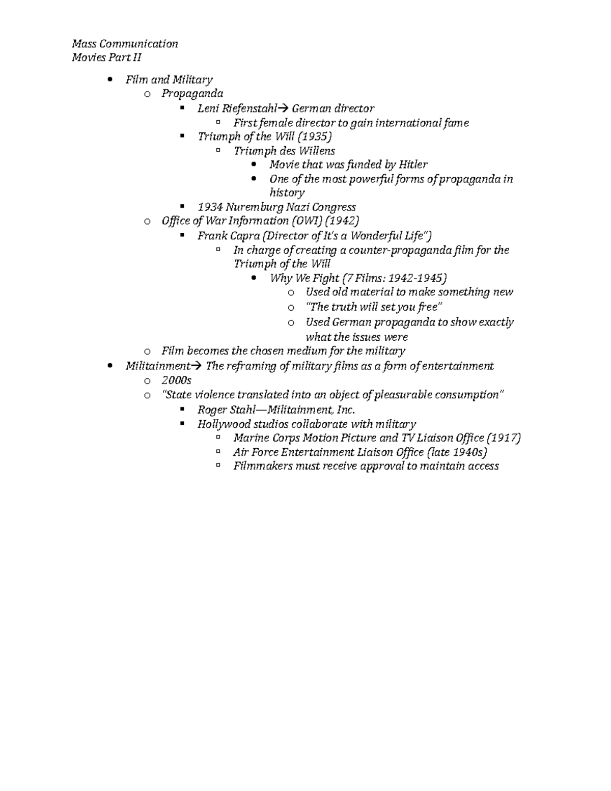 Movies Part II - Nicholas Maradin Final Review by topic - Mass ...