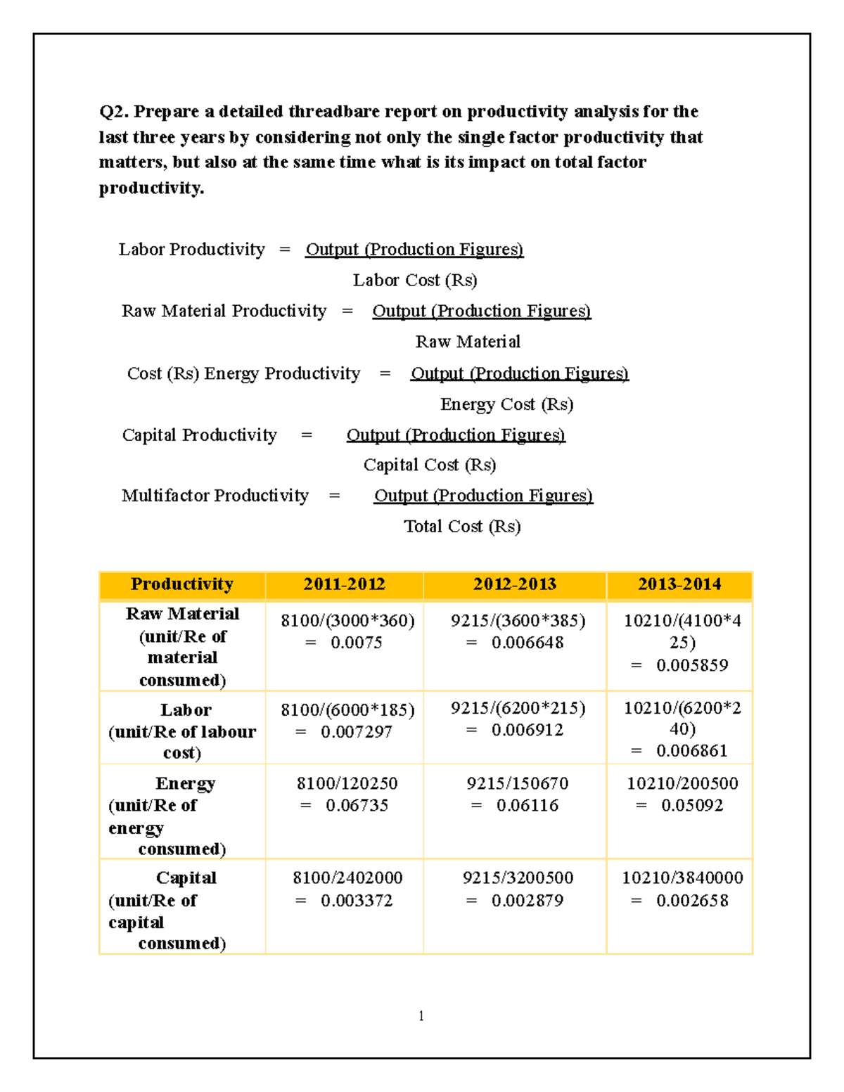 Operations management report two - Q2. Prepare a detailed threadbare ...