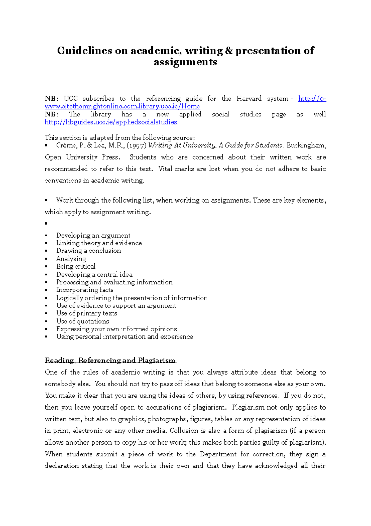 Guidelines on Assessment and Essay Writing - Guidelines on academic ...