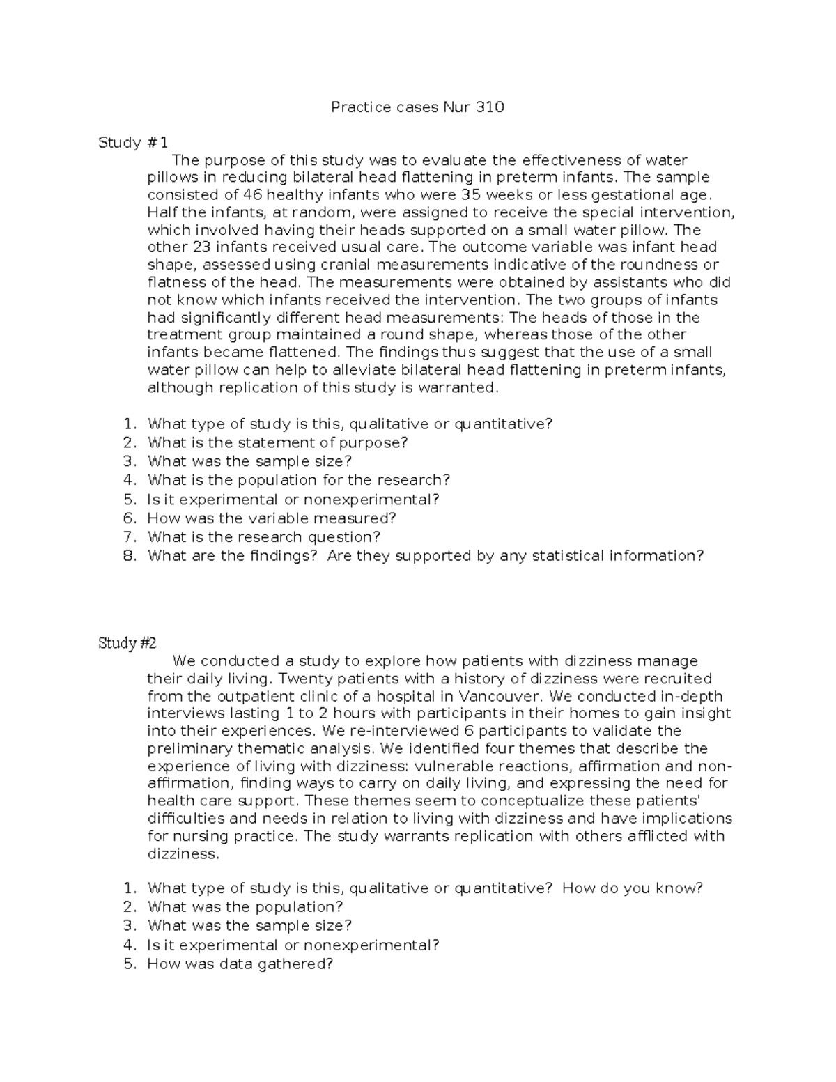 Practice cases Nur 310 - Practice cases Nur 310 Study The purpose of ...