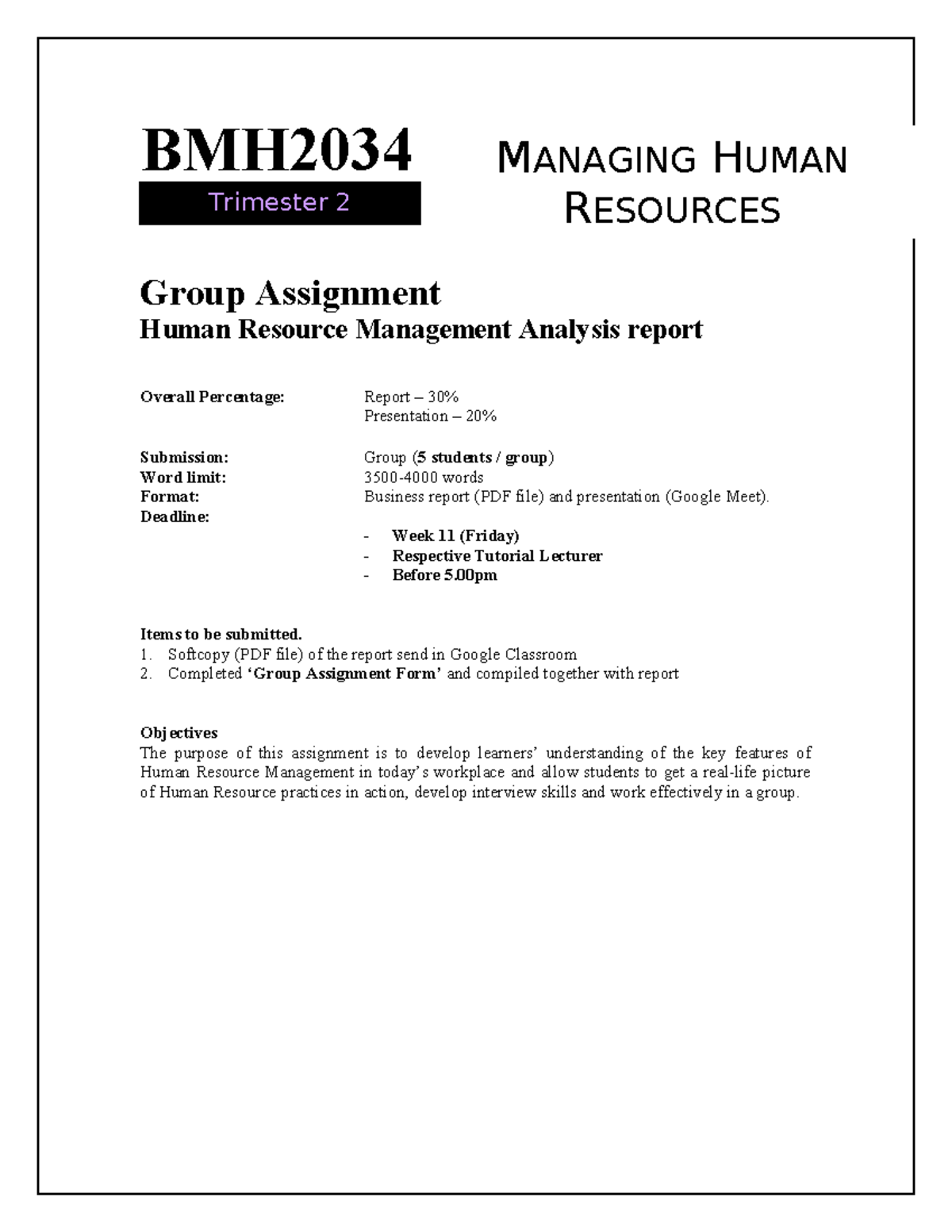 Group Assignment Guidelines (BMH2034 Tri 2110) - BMH Group Assignment ...