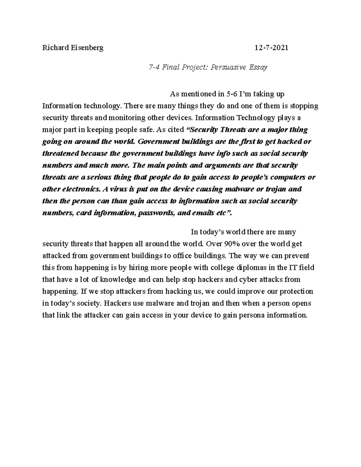 7-4 Final Project Persuasive Essay - Richard Eisenberg 12-7- 7-4 Final ...