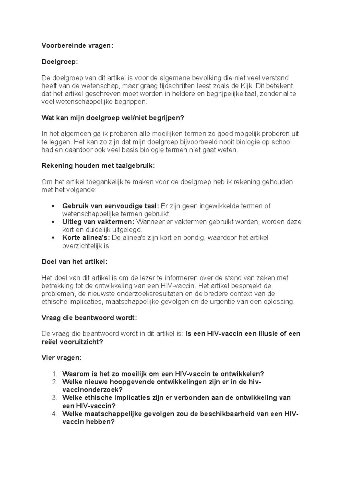 Nlt eindversie 2 - Voorbereinde vragen: Doelgroep: De doelgroep van dit artikel is voor de ...