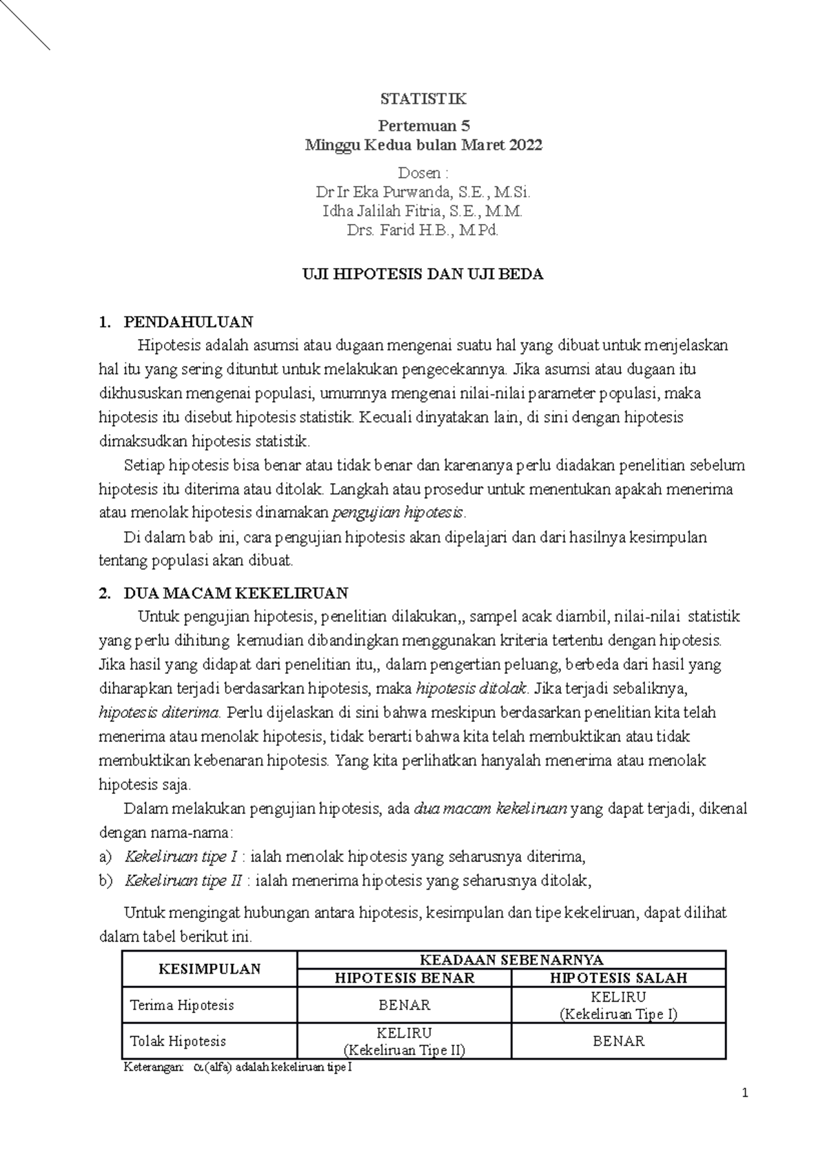 1646267824721 Pert5 Uji Hipotesis dan Uji Beda - STATISTIK Pertemuan 5 ...