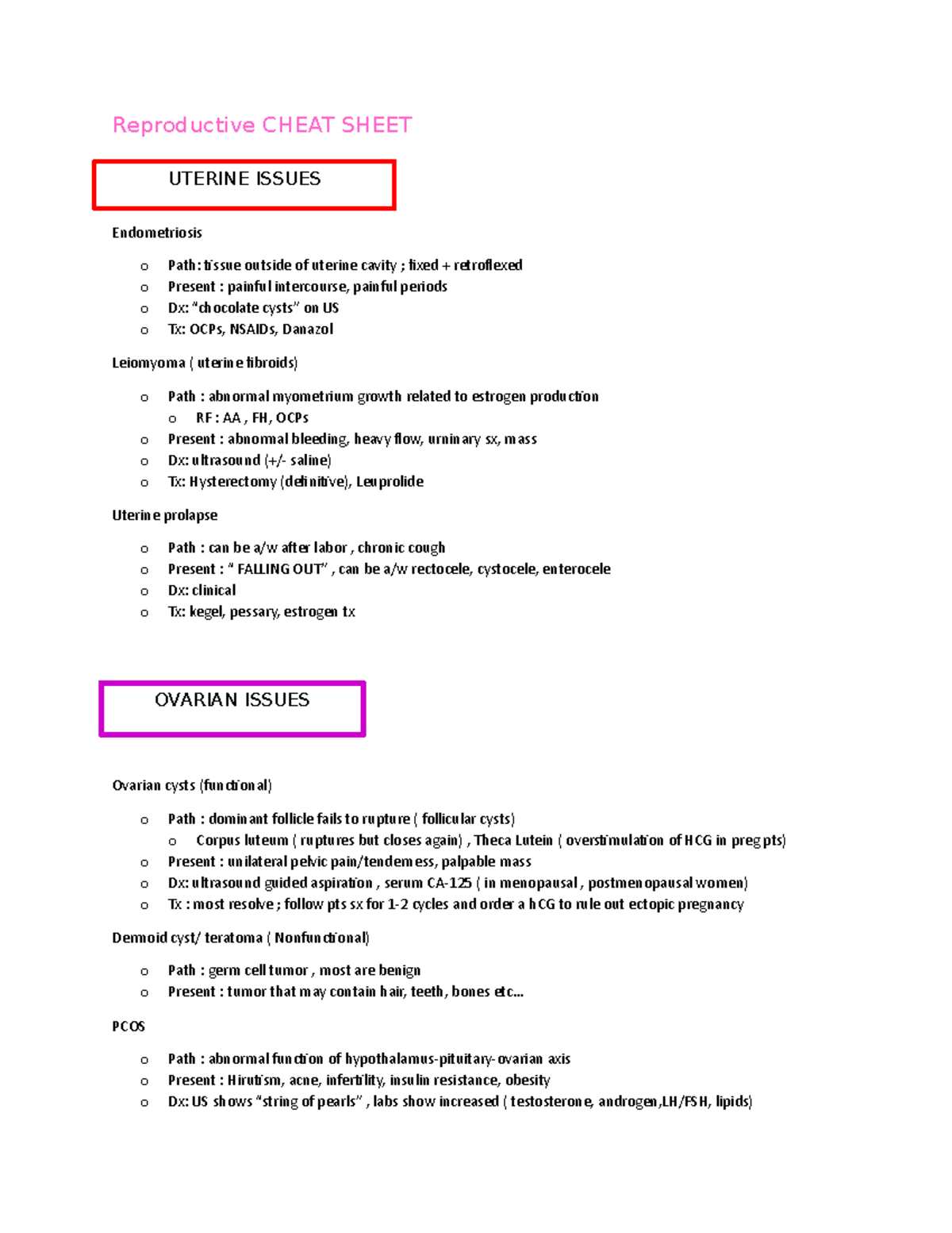 Reproductive Cheat Sheet - BIOSC 315 - Clemson - Studocu