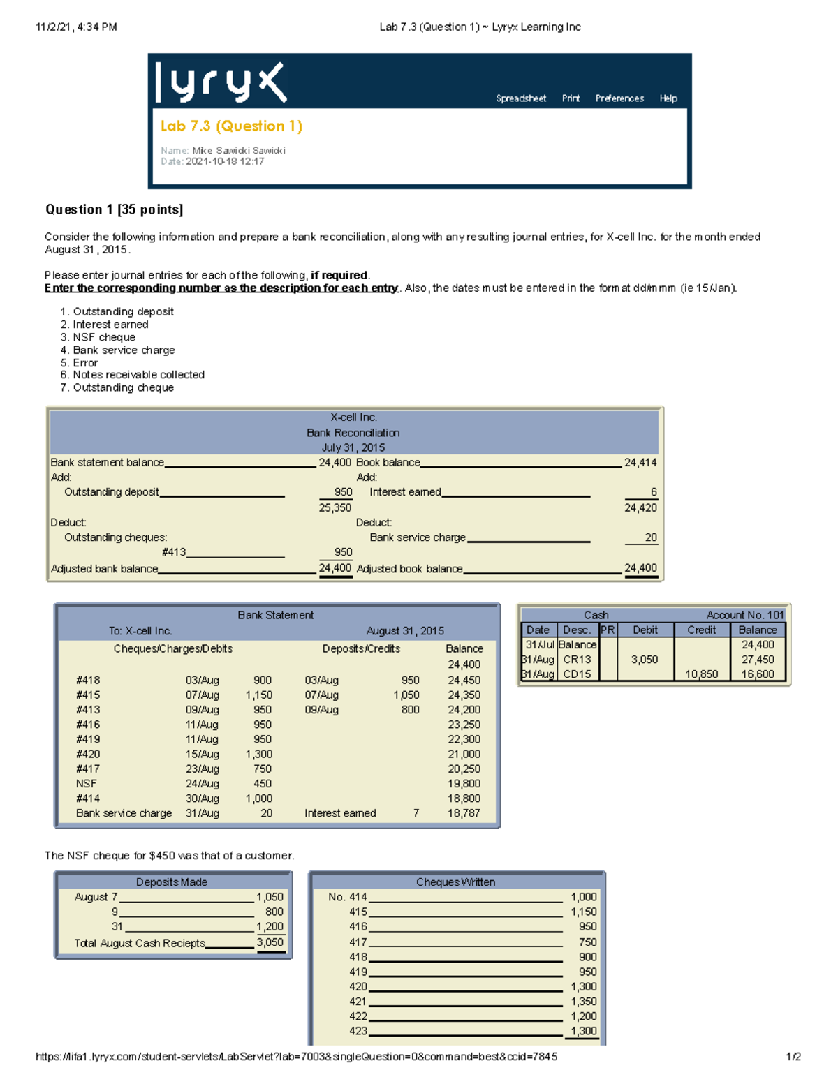 Lab 7.3 (Question 1) Lyryx Learning Inc - 11/2/21, 4:34 PM Lab 7 ...