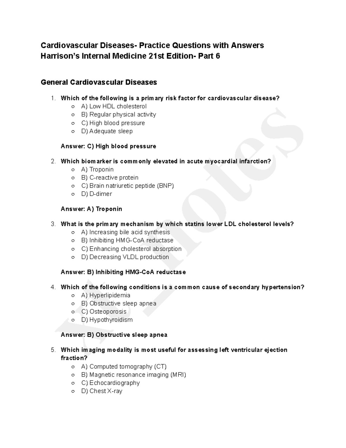 Cardiovascular Diseases Q&A HPIM 21st Ed - xt_notes Cardiovascular ...