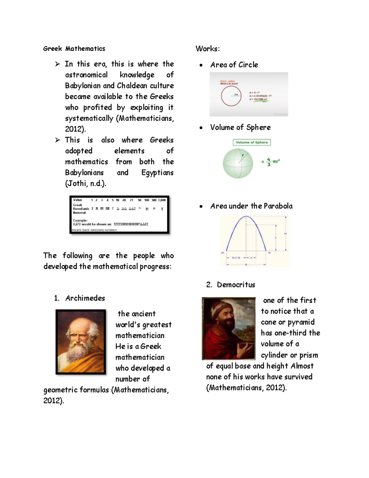 Greek Mathematics Notes - Greek Mathematics In this era, this is where ...