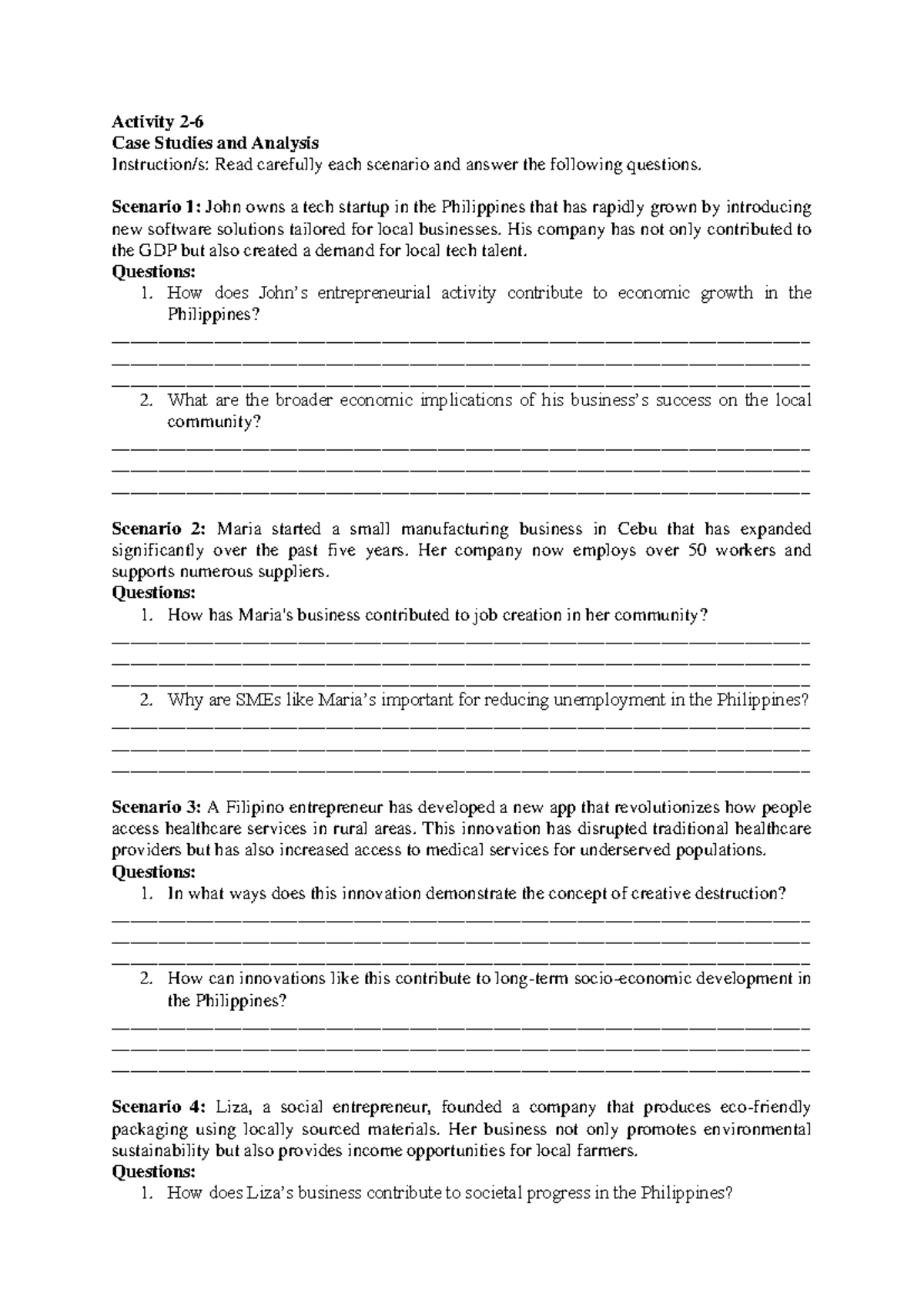 Topic 7-Entrepreneurship and Socio-Economic Development-activity ...