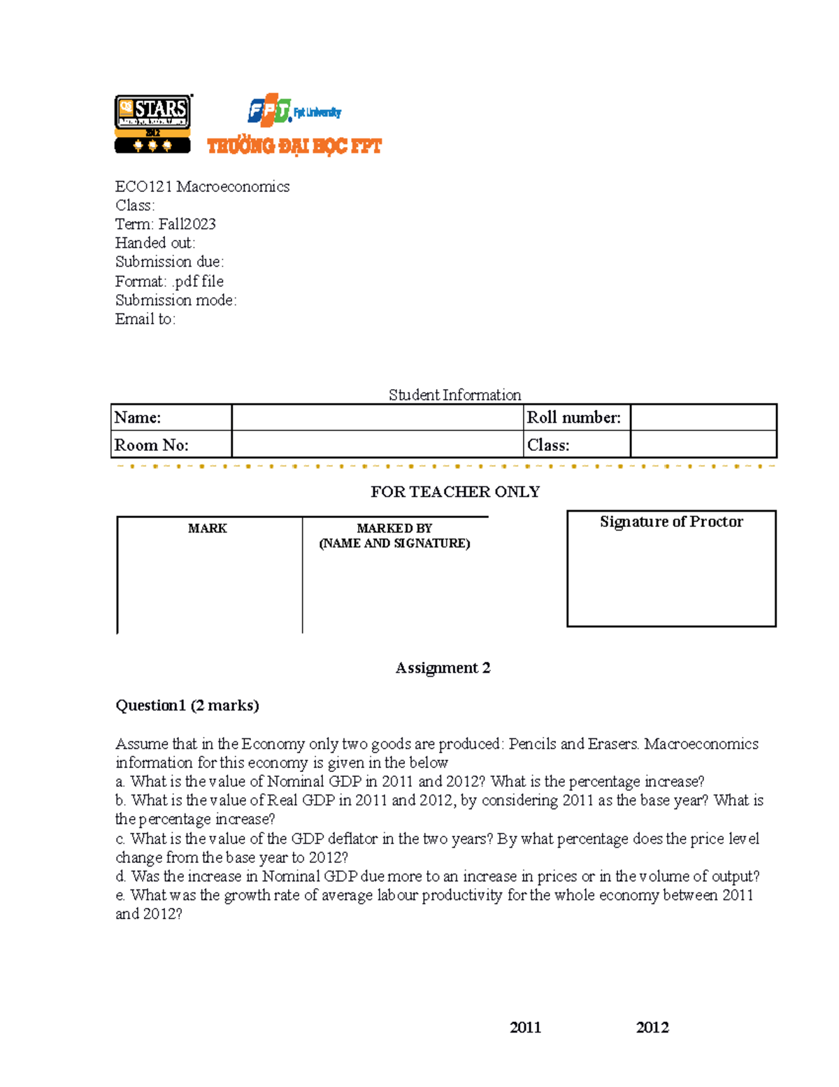 ECO121 Assignment-02 Fall2023 Nguyen-Thanh-Tam - ECO121 Macroeconomics ...