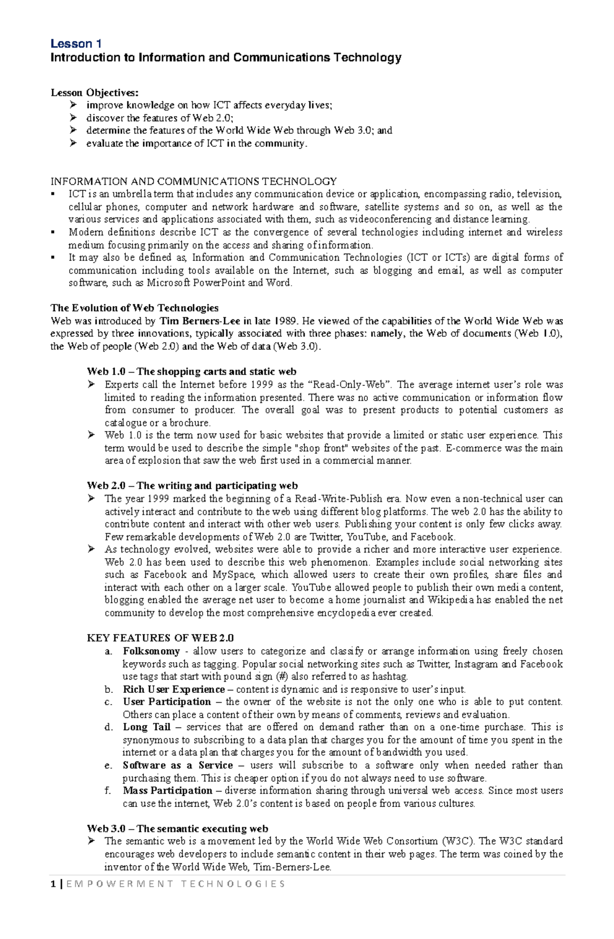 1-Introduction to Empowerment Technology - Lesson 1 Introduction to ...