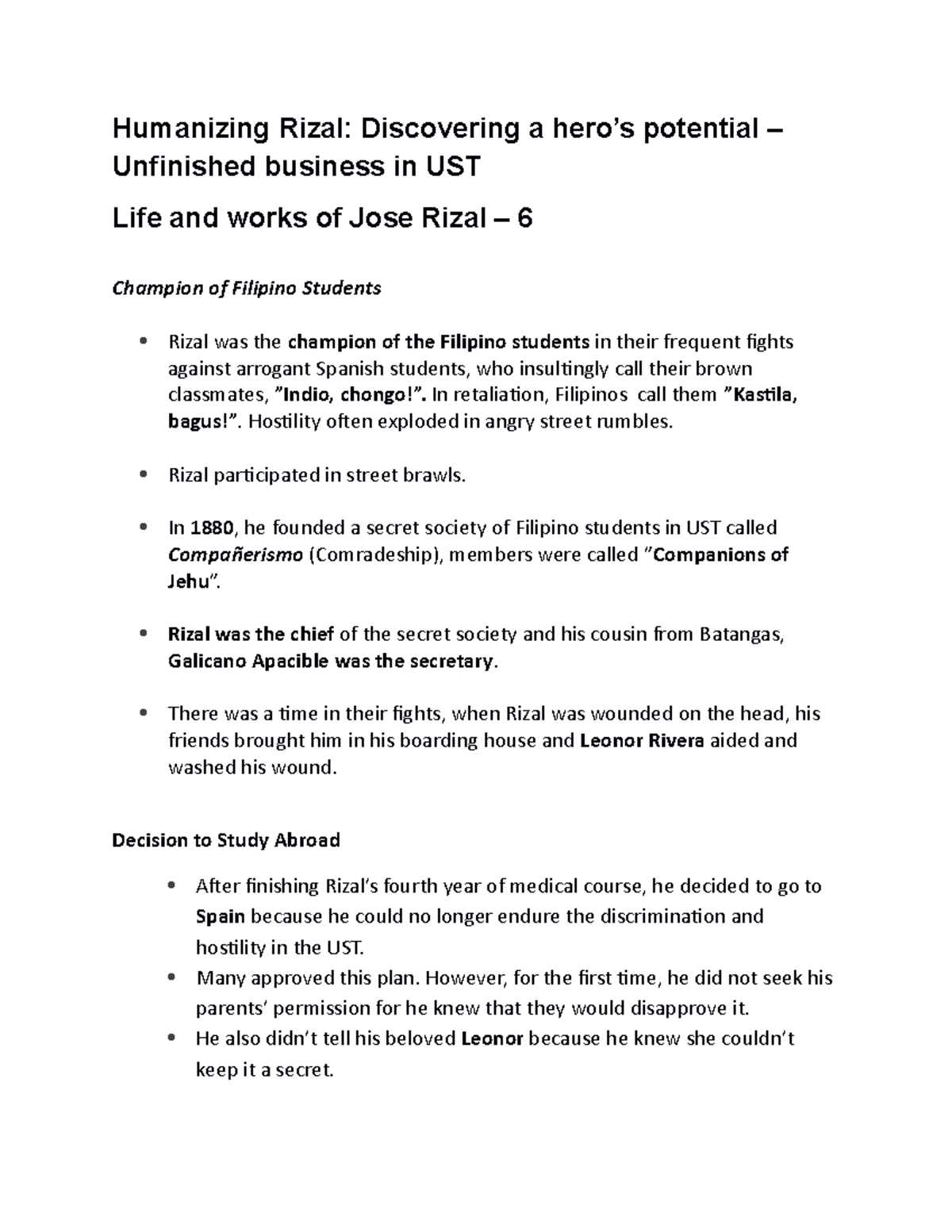 Life and works of Jose Rizal - 6 - Humanizing Rizal: Discovering a hero’s potential – Unfinished ...