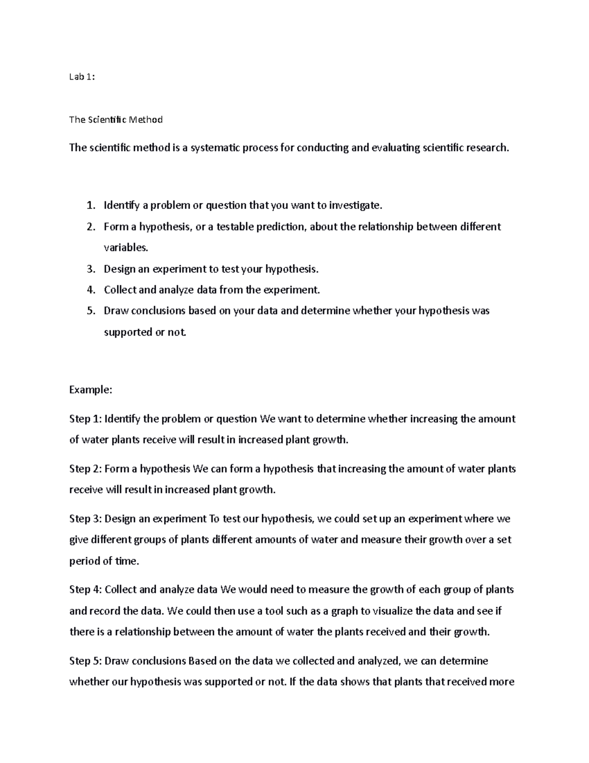 BSCL Lab 1 Notes - Lab 1: The Scientific Method The scientific method ...