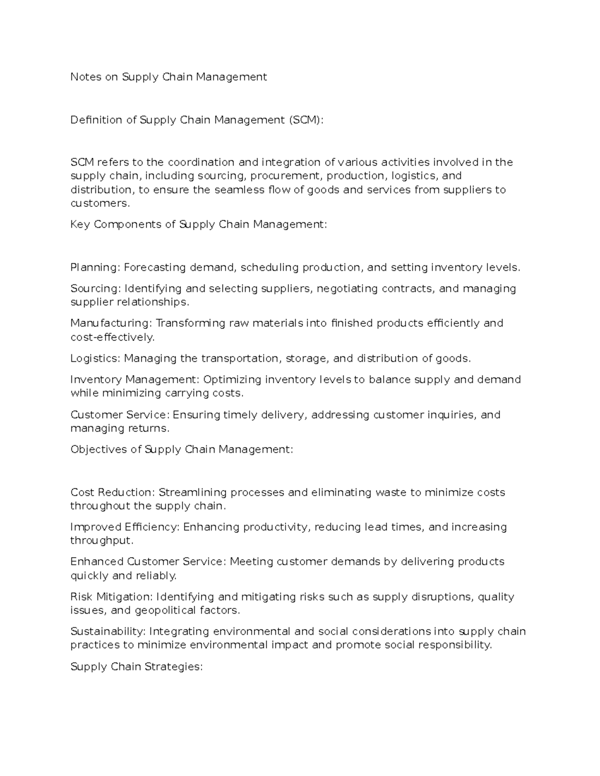 Notes on Supply Chain Management - Notes on Supply Chain Management ...