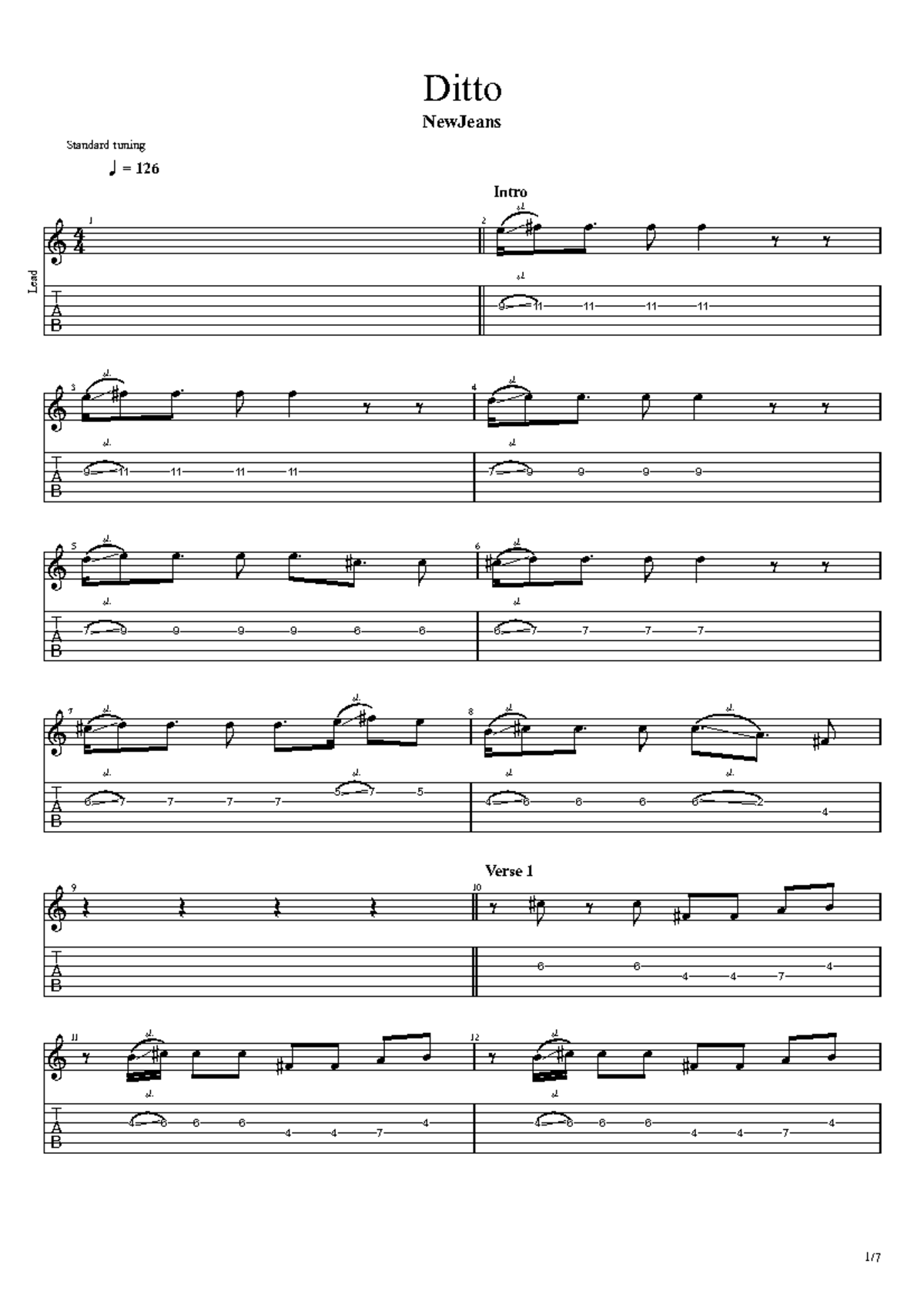New Jeans - Ditto (Lead Guitar) - Ditto NewJeans Standard tuning = 126 ...