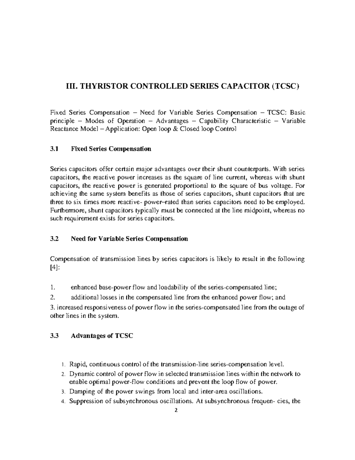 Thyristor Controlled Series Capacitor Tcsc Iii Thyristor Controlled Series Capacitor Tcsc