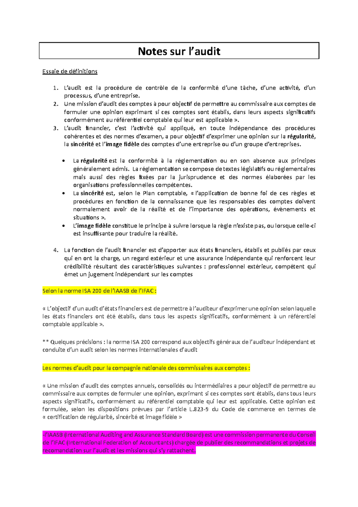 Notes sur l'audit - audit - Notes sur l’audit Essaie de définitions 1 ...