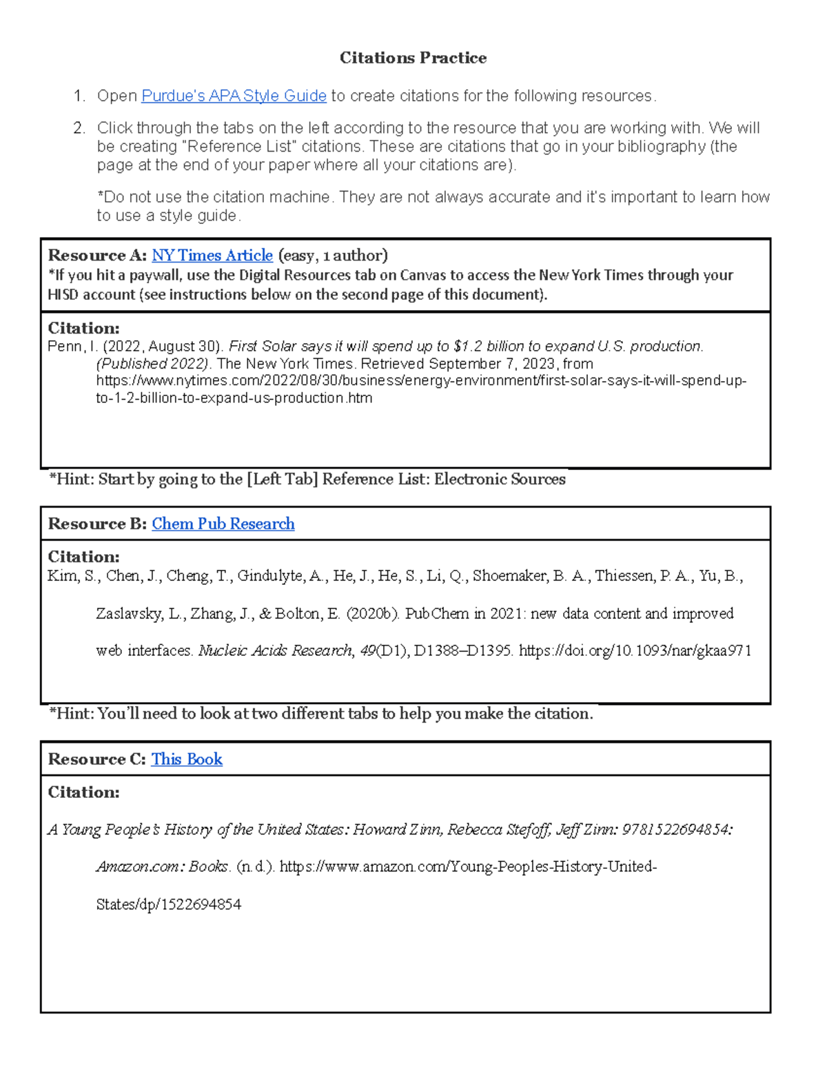 Citations Practice - N/A - Citations Practice Open Purdue’s APA Style ...