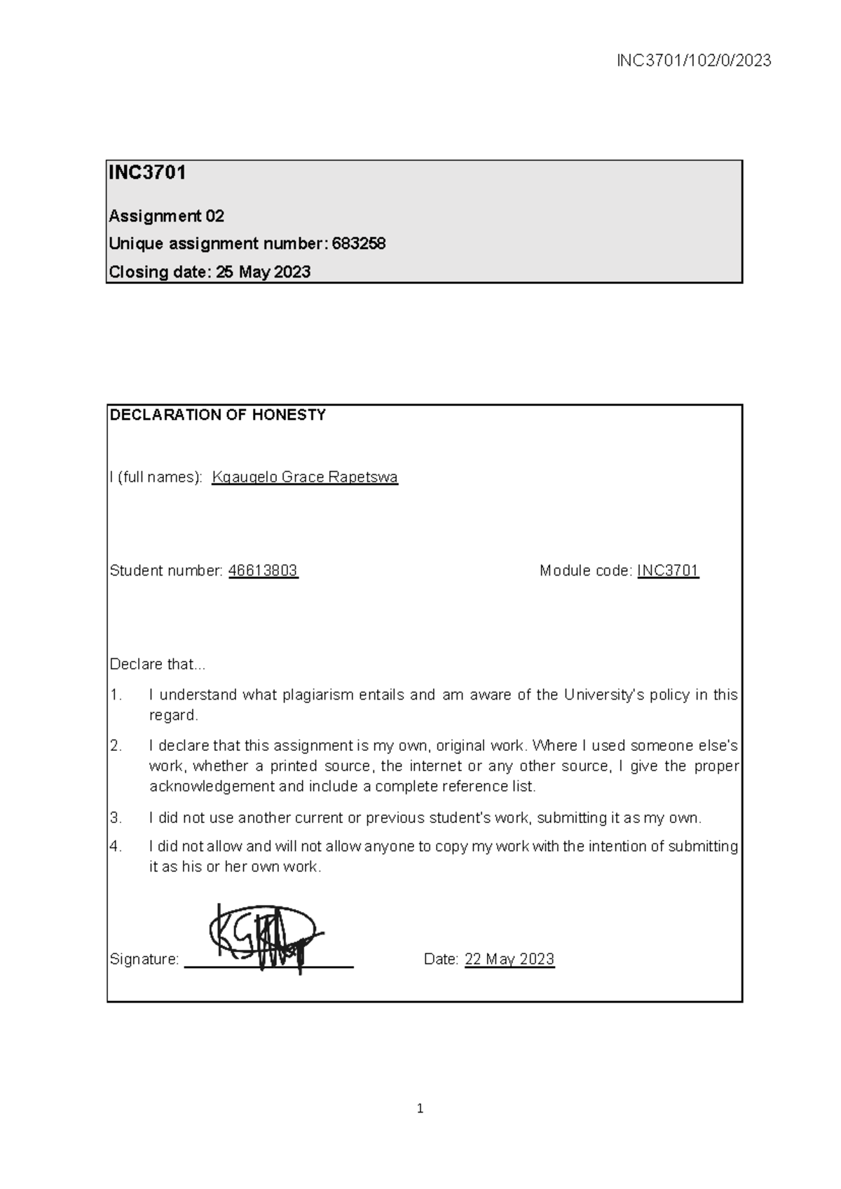 Assignment 2/2023 - INC Assignment 02 Unique assignment number: 683258 Closing date: 25 May 2023 ...