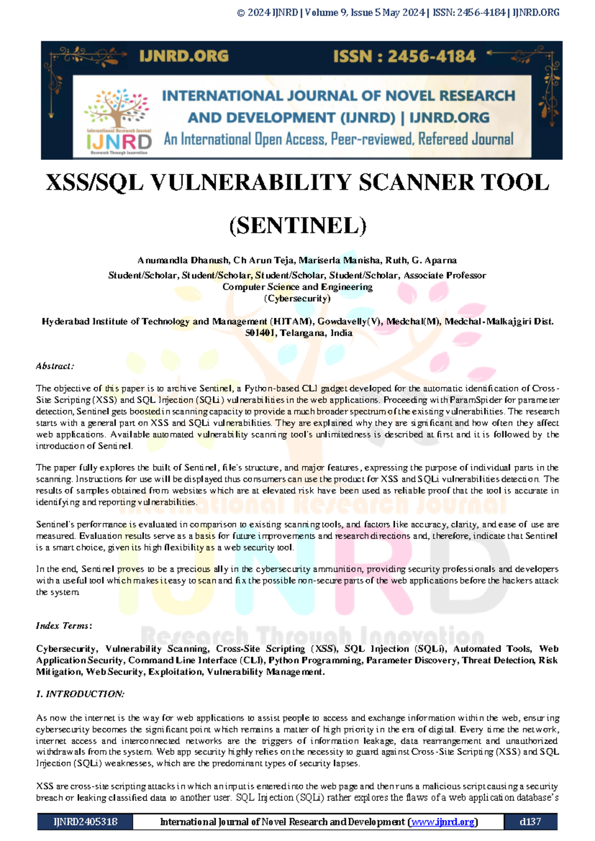 Xsssv 18 - Hello - XSS/SQL VULNERABILITY SCANNER TOOL (SENTINEL) Anumandla Dhanush, Ch Arun Teja ...