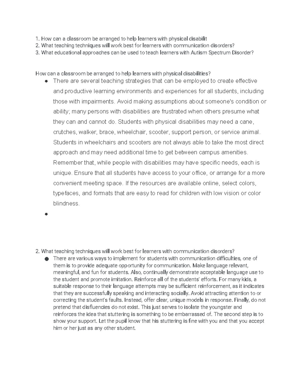 QUIZ 2 Exequiel - sped act - 1. How can a classroom be arranged to help ...