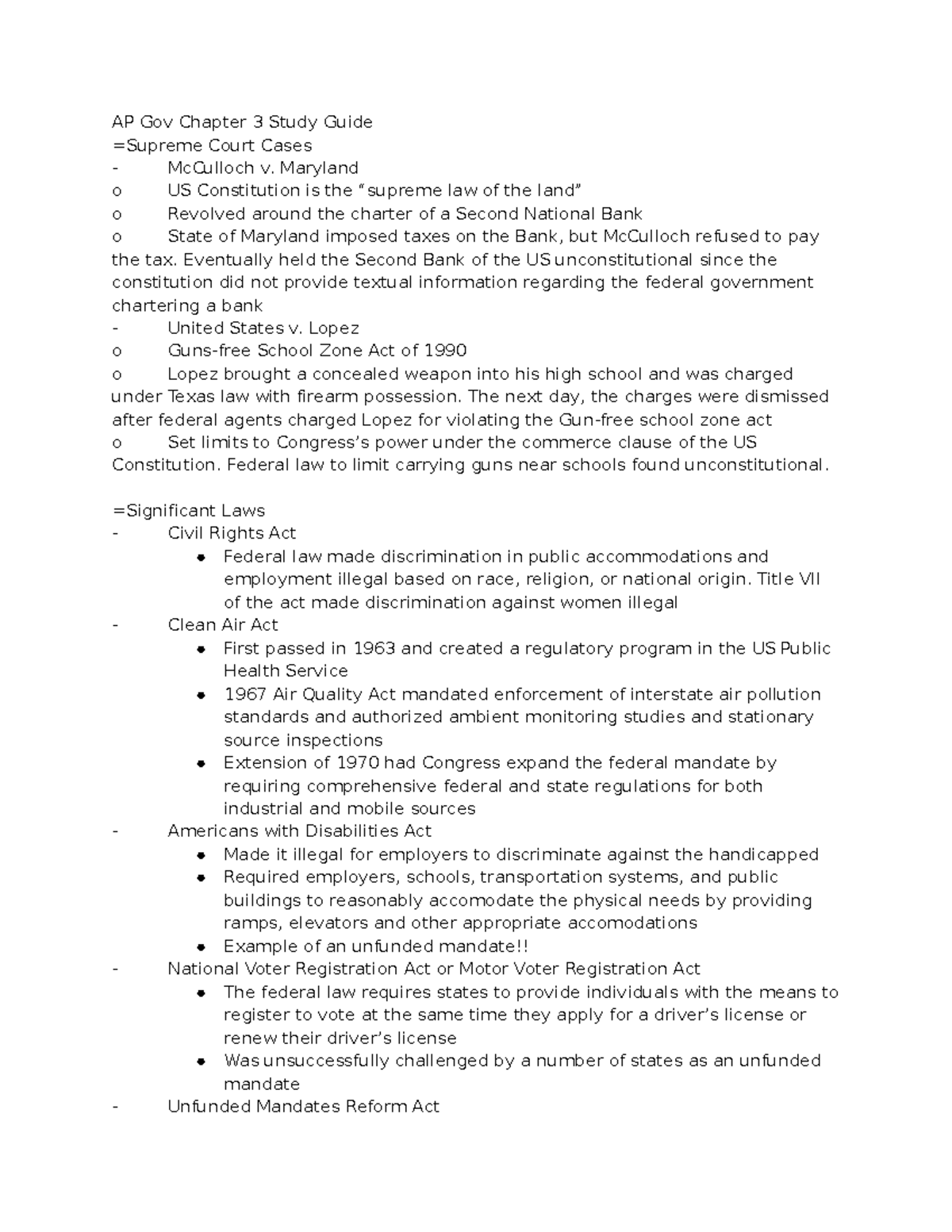 AP Gov Chapter 3 Study Guide - AP Gov Chapter 3 Study Guide =Supreme ...