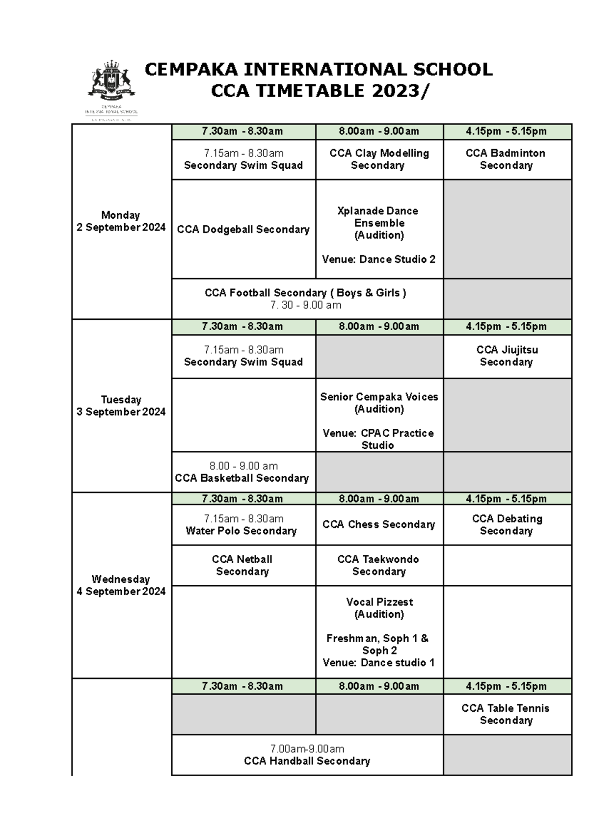 CCA Term 1 Academic Year 2024 2025 Parents View - CCA Secondary ...