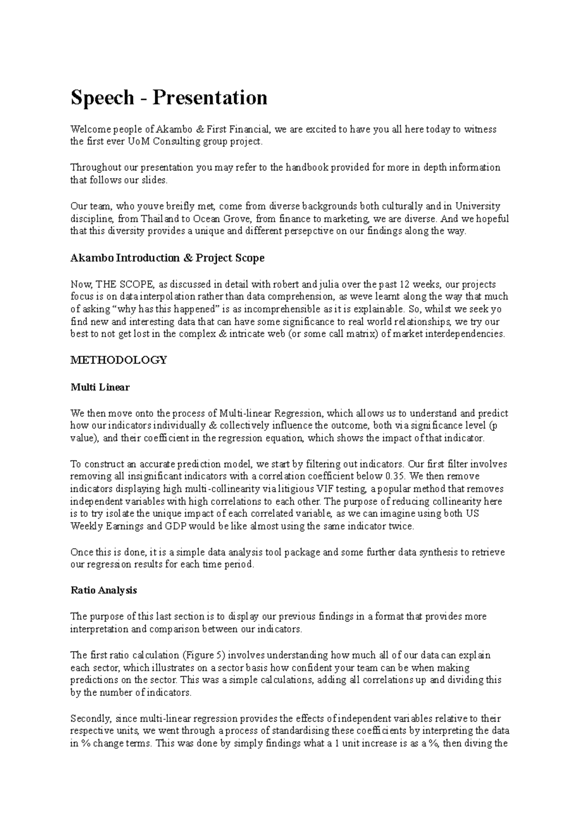 Speech for project - Speech - Presentation Welcome people of Akambo ...