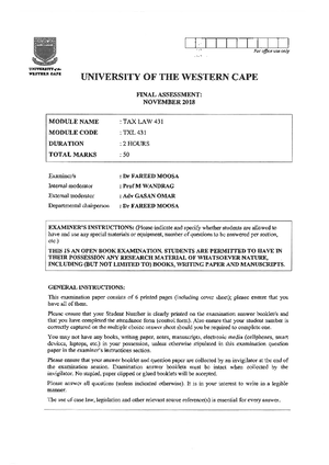 Tax Law 2020 past paper and answers - SECTION A: PROF DENNIS DAVIS ...