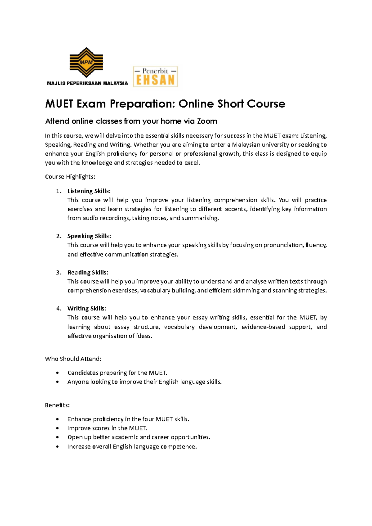 MUET Classes Write-up - tutorial - MUET Exam Preparation: Online Short ...