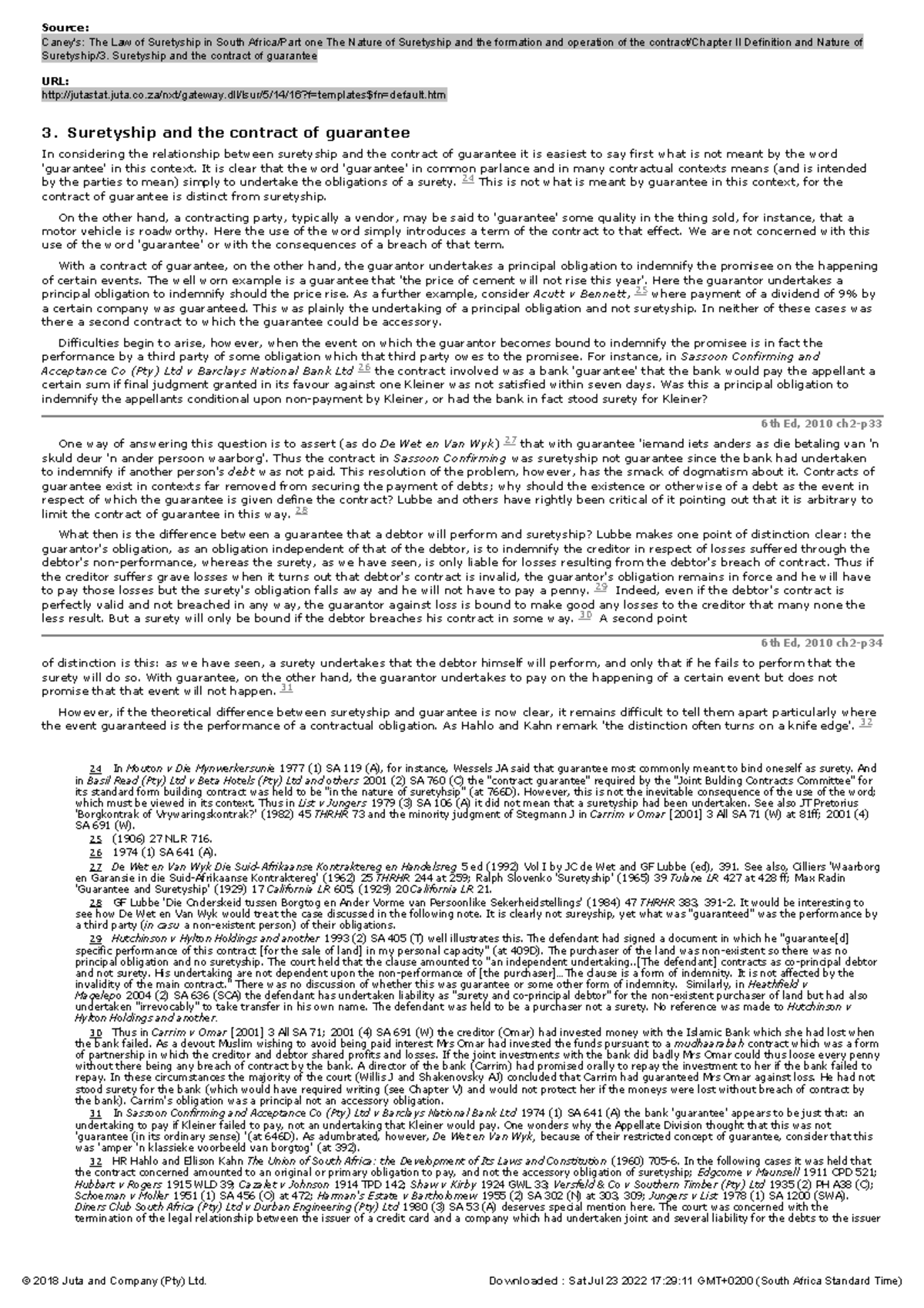 3. Suretyship and contract of guarantee - Source: Caney's: The Law of ...