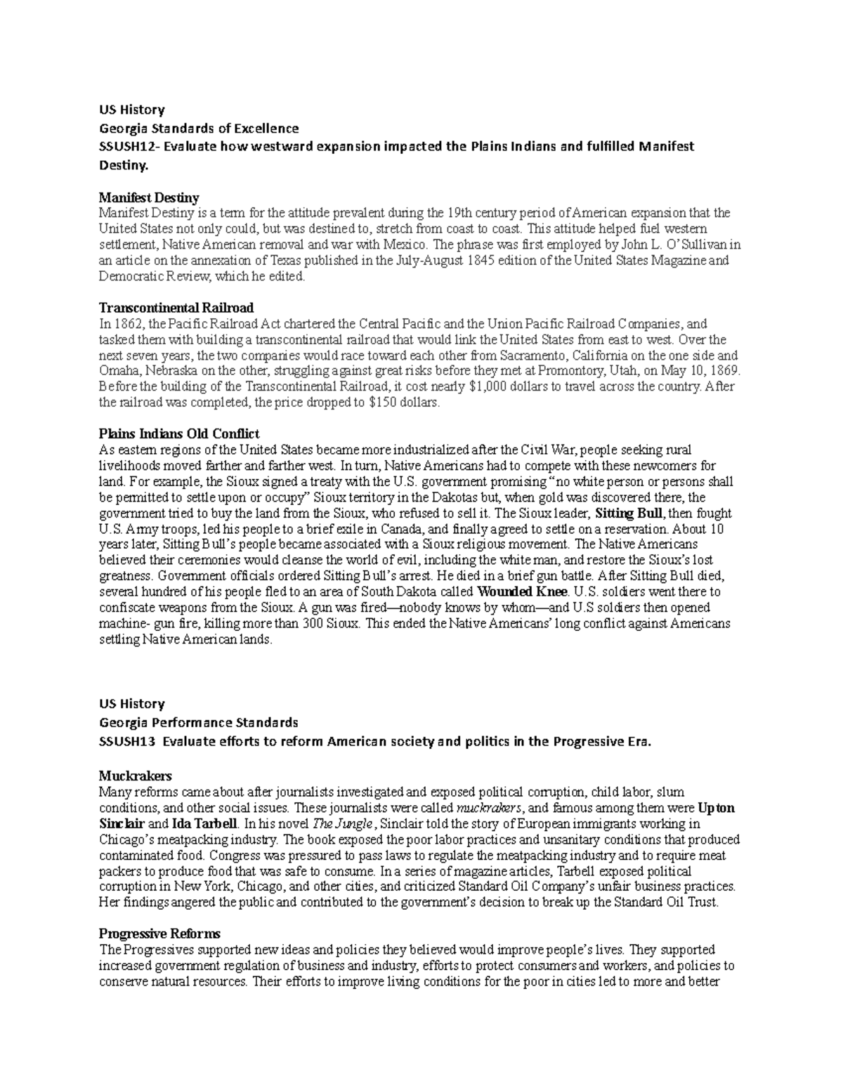 Plains Indians Progressive Era - US History Georgia Standards of ...
