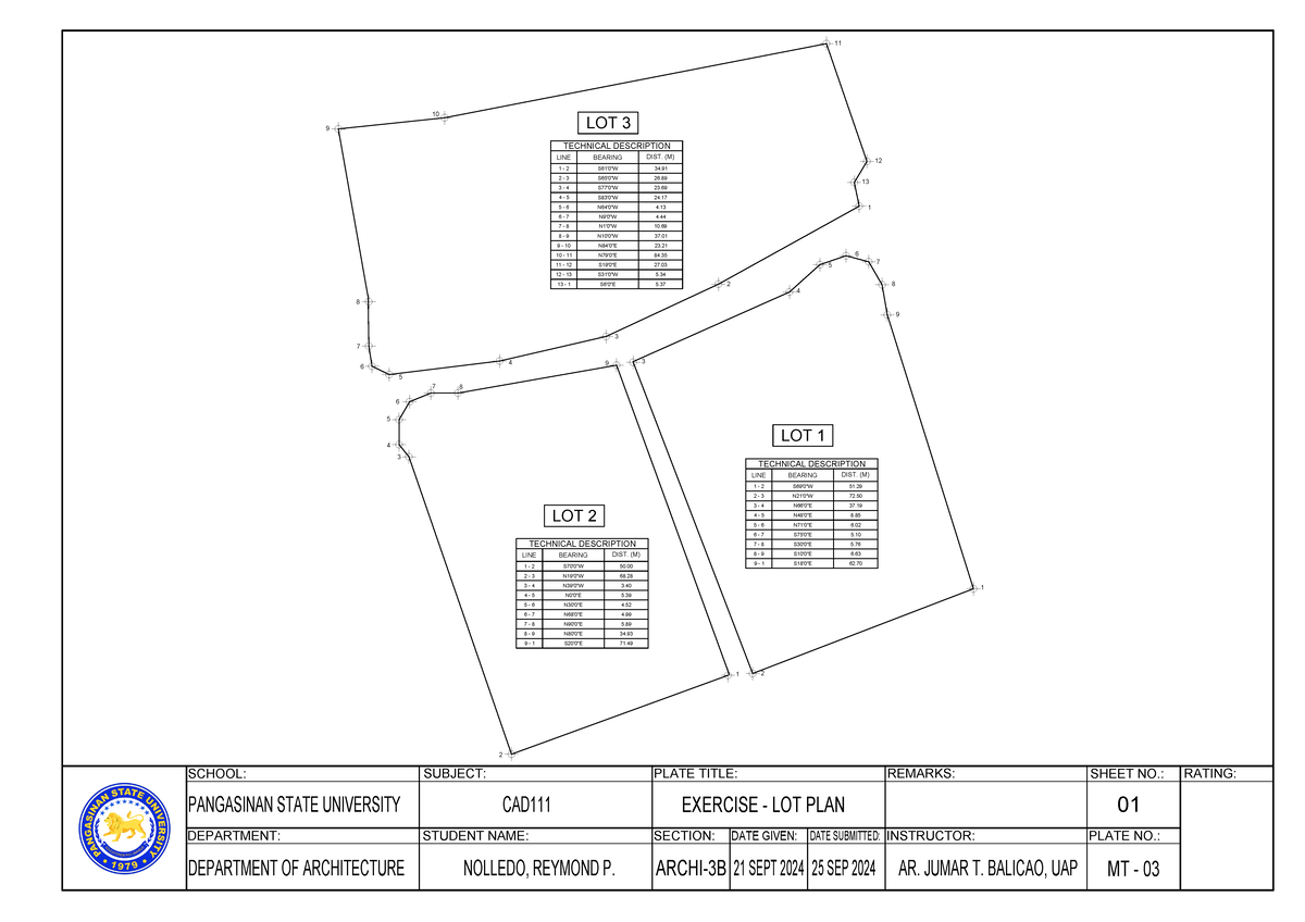 CAD LOT PLAN MT 03 Nolledo - TECHNICAL DESCRIPTION LINE BEARING DIST ...