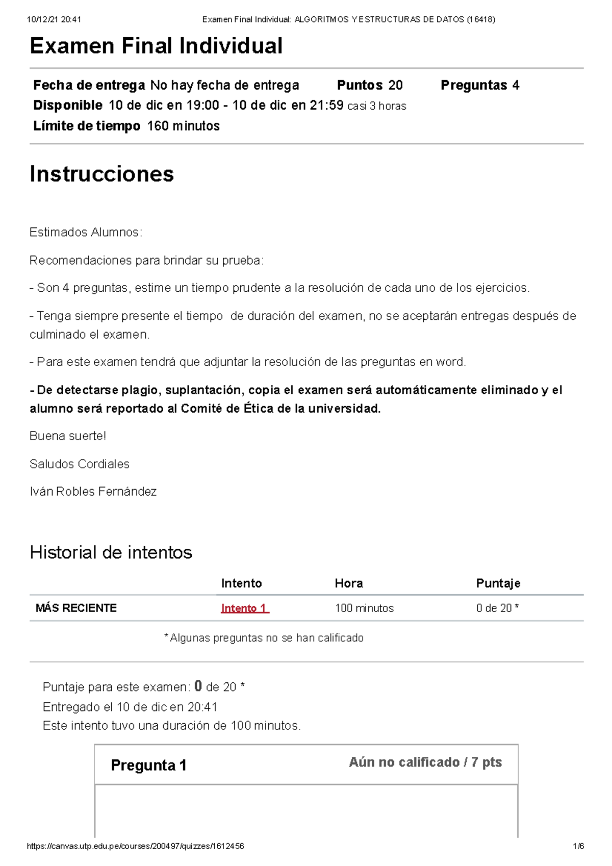 Examen Final Individual Algoritmos Y Estructuras DE Datos (16418) - * Algunas preguntas no se ...