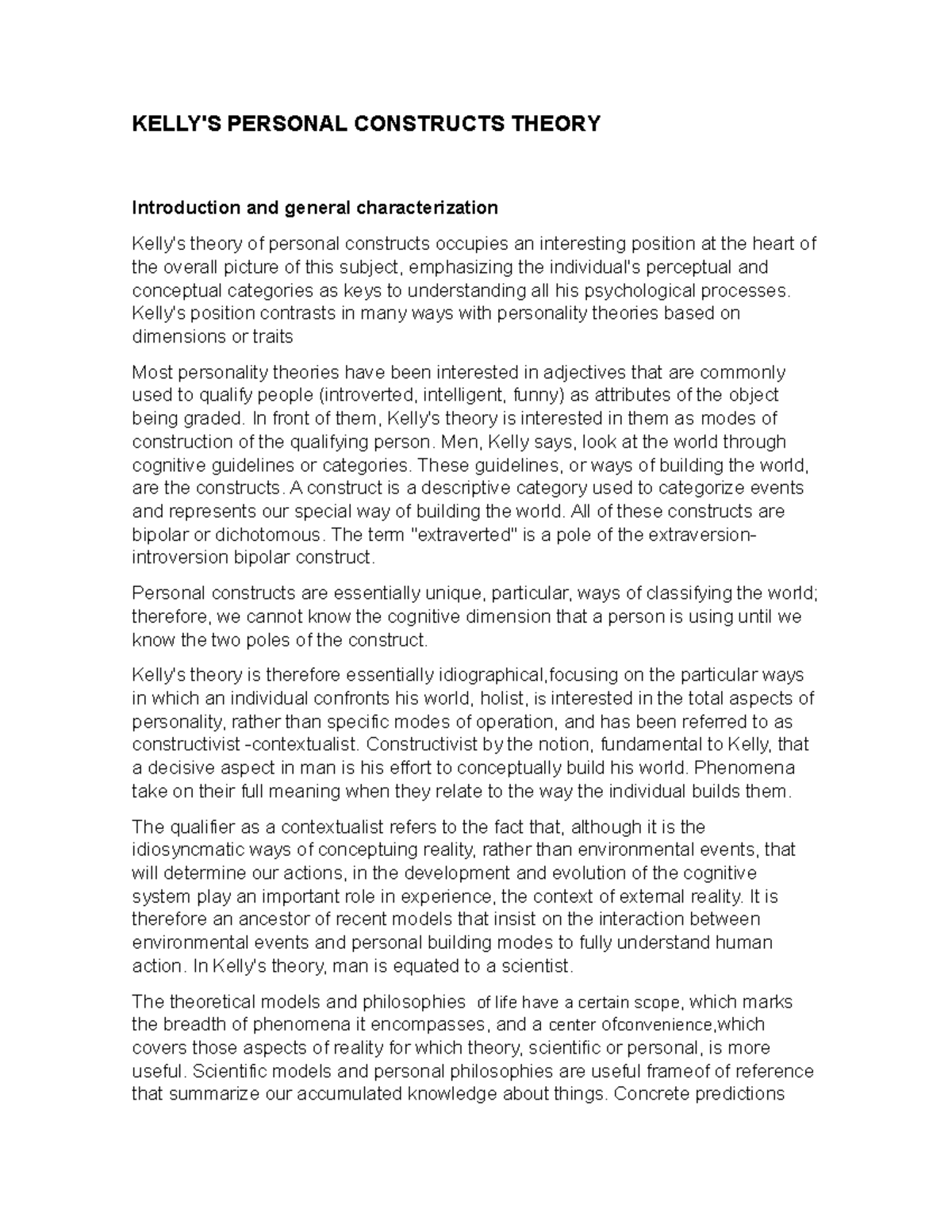 Kelly's personal constructs theory - PERSONAL CONSTRUCTS THEORY ...