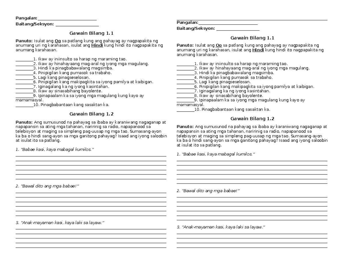 Activity AP - Pangalan:______________________________ Baitang/Seksyon ...