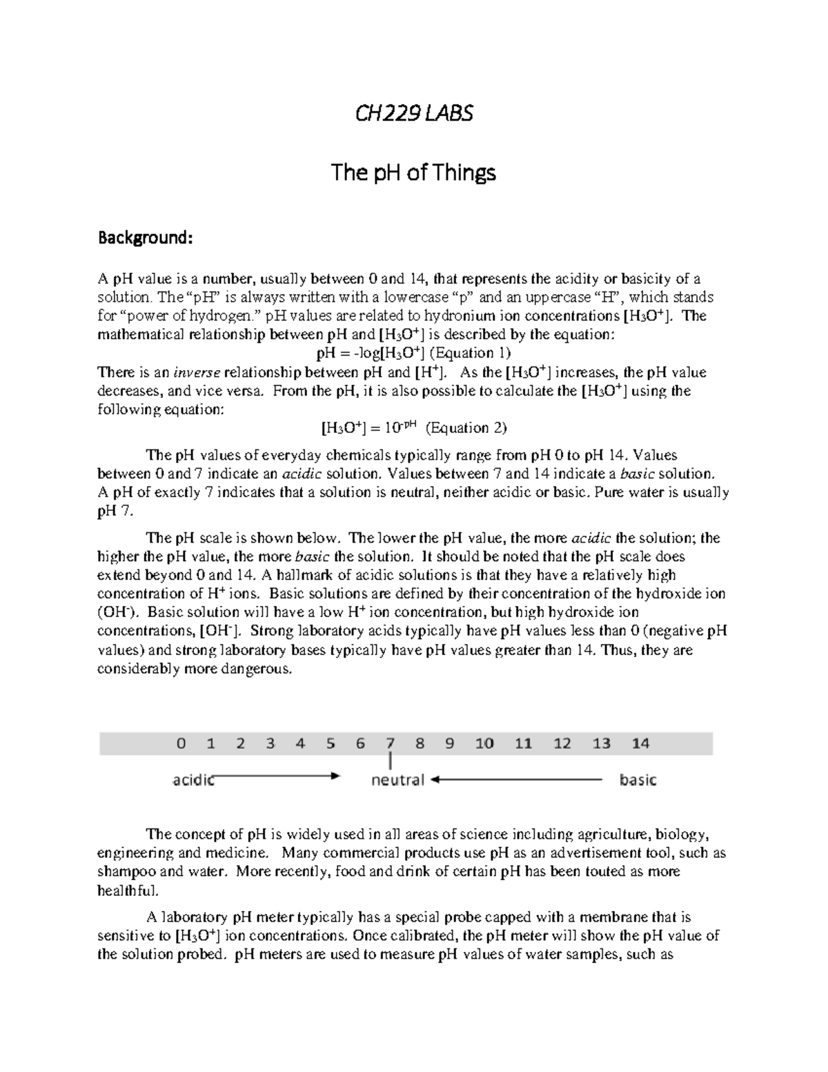 Worksheet #1 The p H of Things - CH229 LABS The pH of Things Background ...