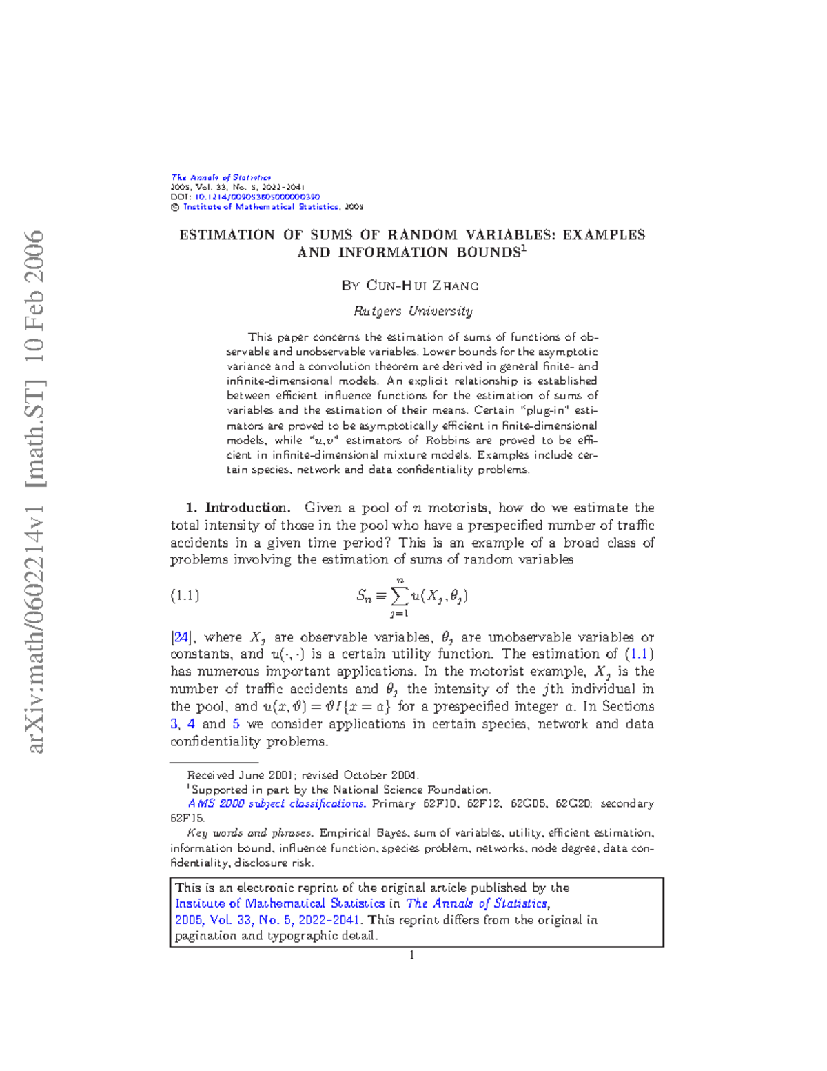 0602214 - Cours - arXiv:math/0602214v1 [math] 10 Feb 2006 The Annals of ...