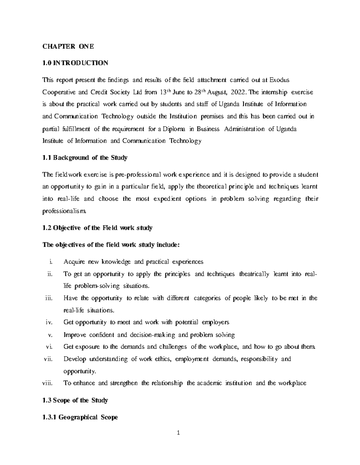 Internship Report - Aguzu 2 final copy - printable - Bachelor of ...