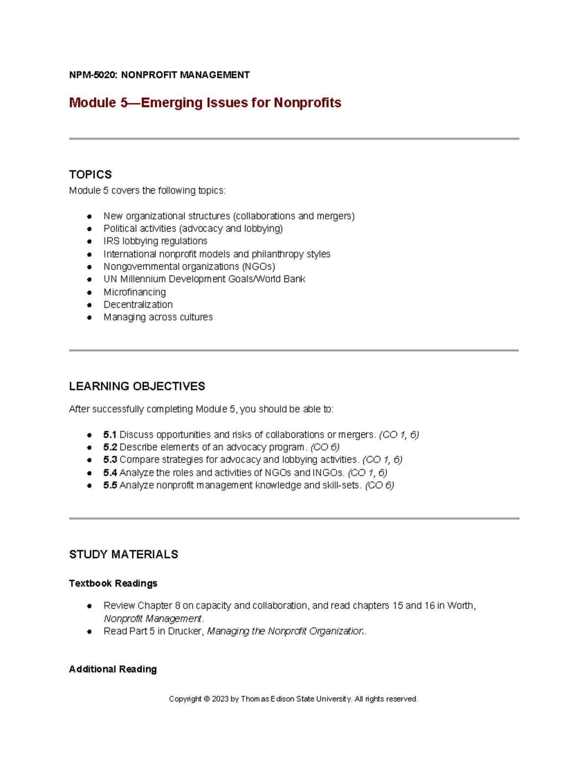 Module 5 NPM-5020-jul23 - NPM-5020: NONPROFIT MANAGEMENT Module 5 ...