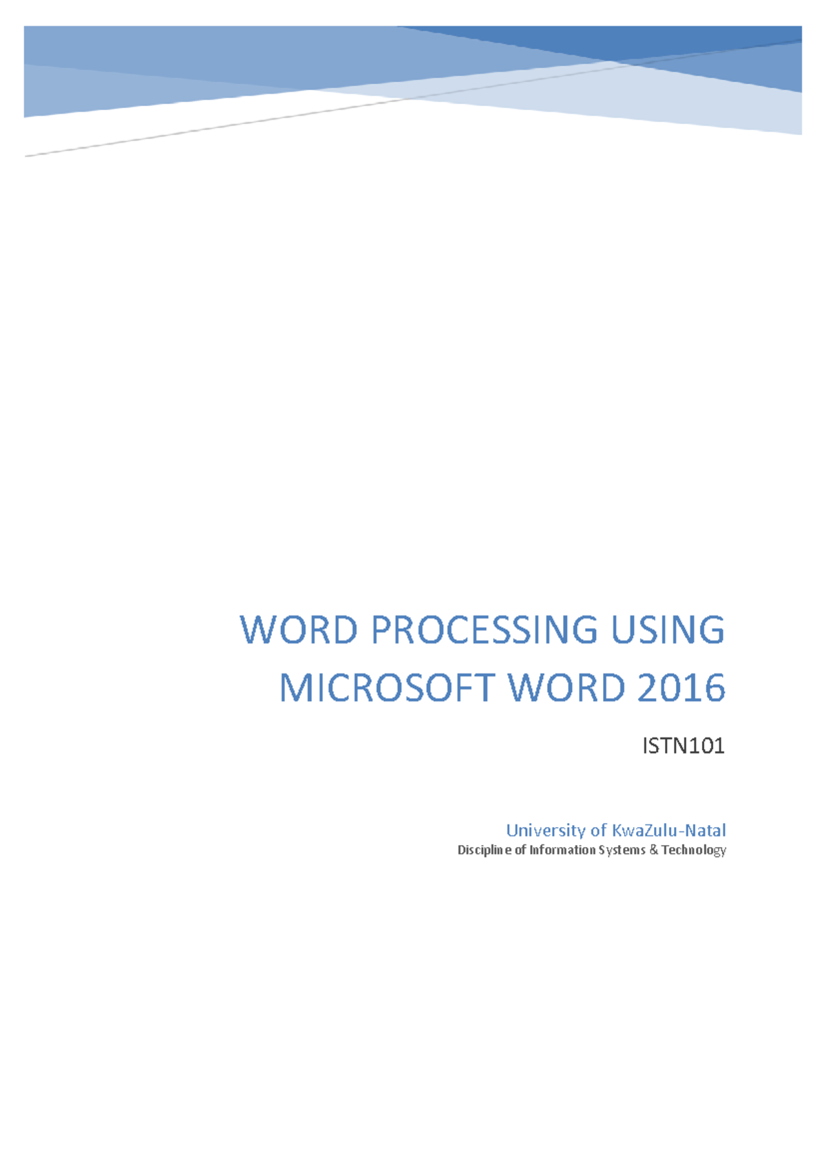 WORD Processing Using Microsoft WORD 2016 - WORD PROCESSING USING ...