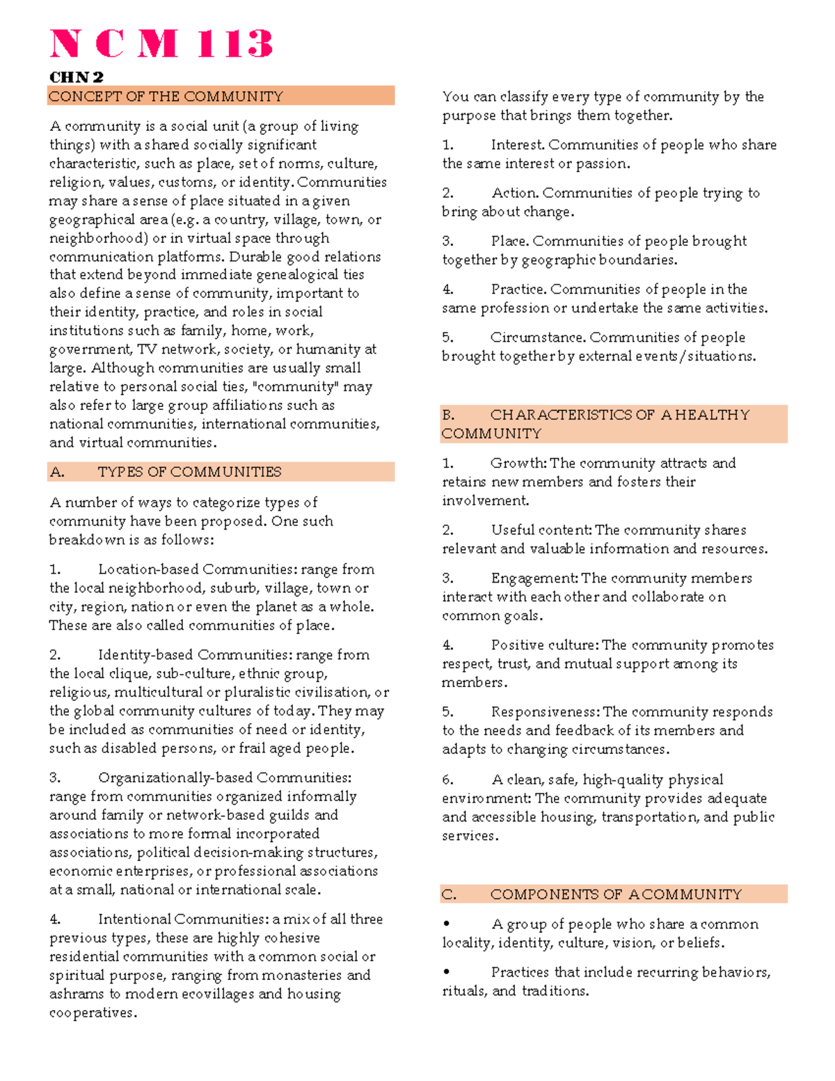 Chn2prelims 2 - review notes for the prelims of ncm 113 - CHN 2 CONCEPT ...