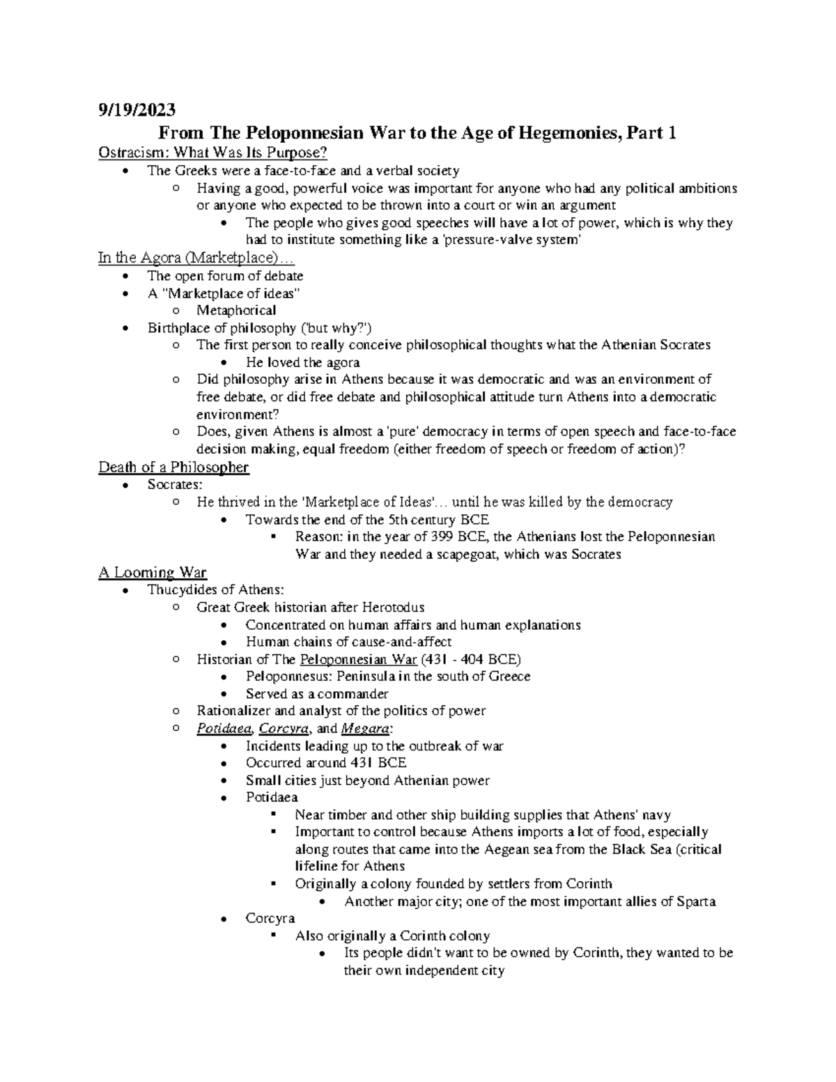Week 5 - From The Peloponnesian War to the Age of Hegemonies, Part 1 ...