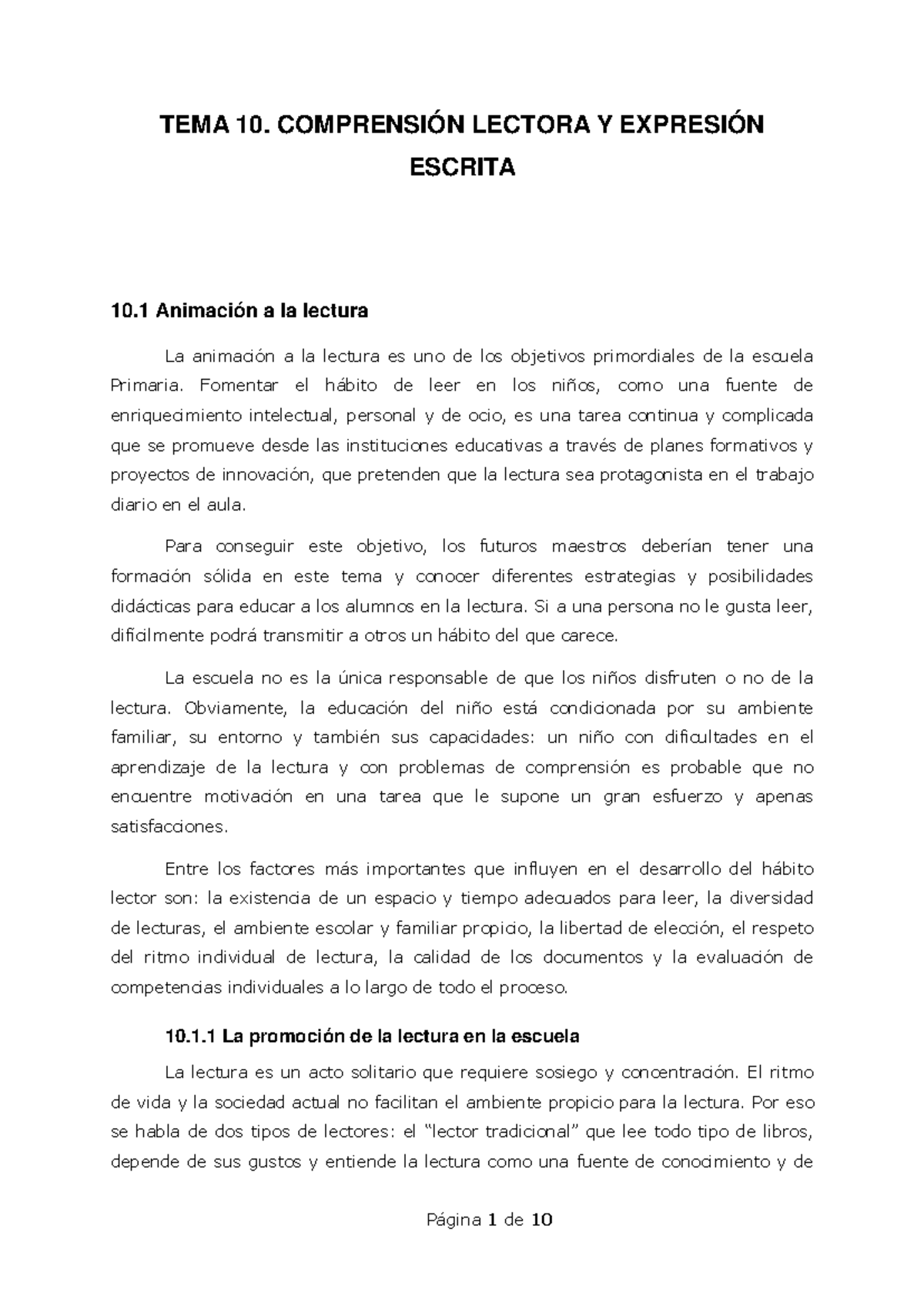 Tema 10 - PROFESOR ANDRÉS - TEMA 10. COMPRENSIÓN LECTORA Y EXPRESIÓN ...