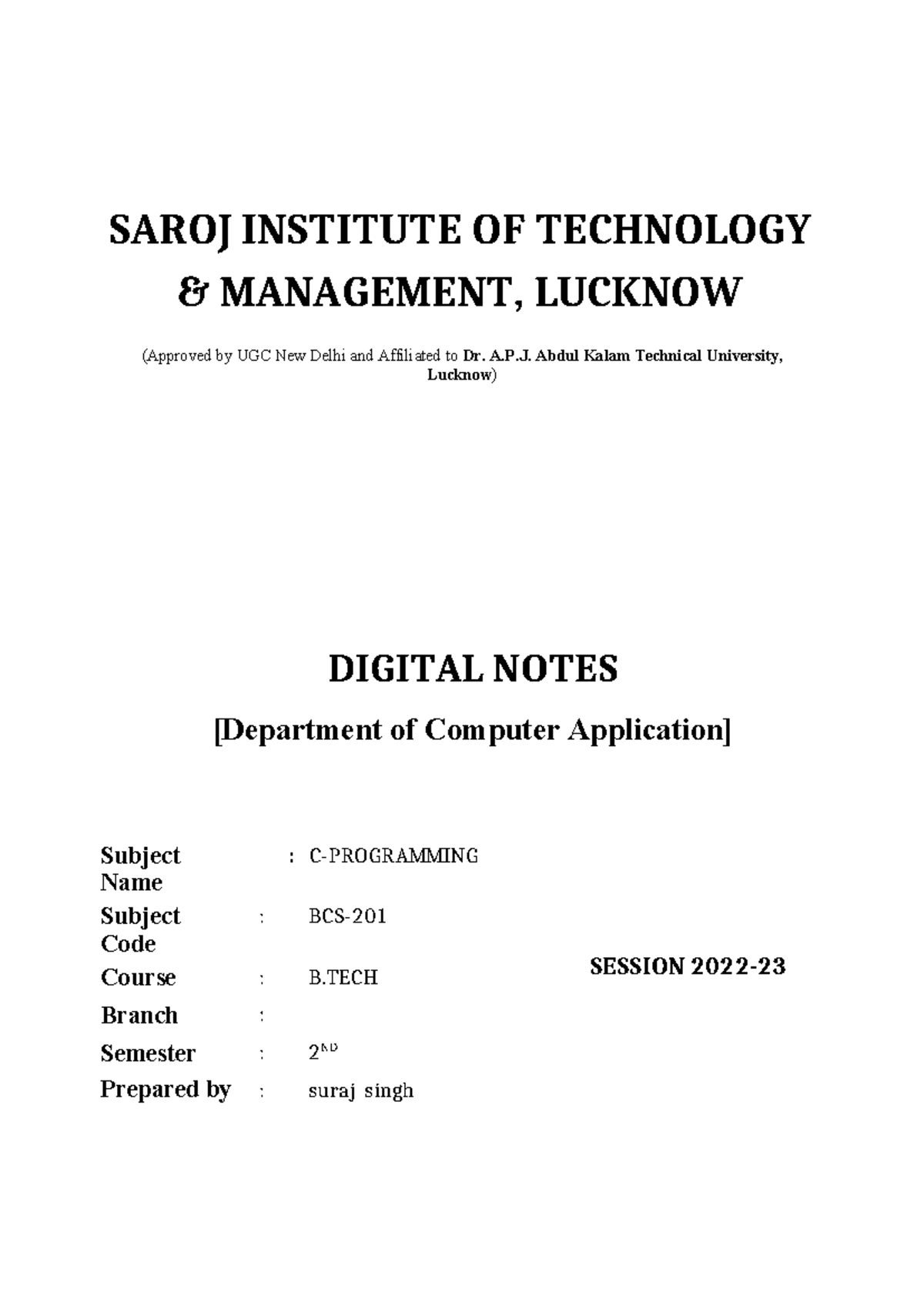 UNIT-5 C- Programming - UFJKH - SAROJ INSTITUTE OF TECHNOLOGY & MANAGEMENT, LUCKNOW (Approved by ...