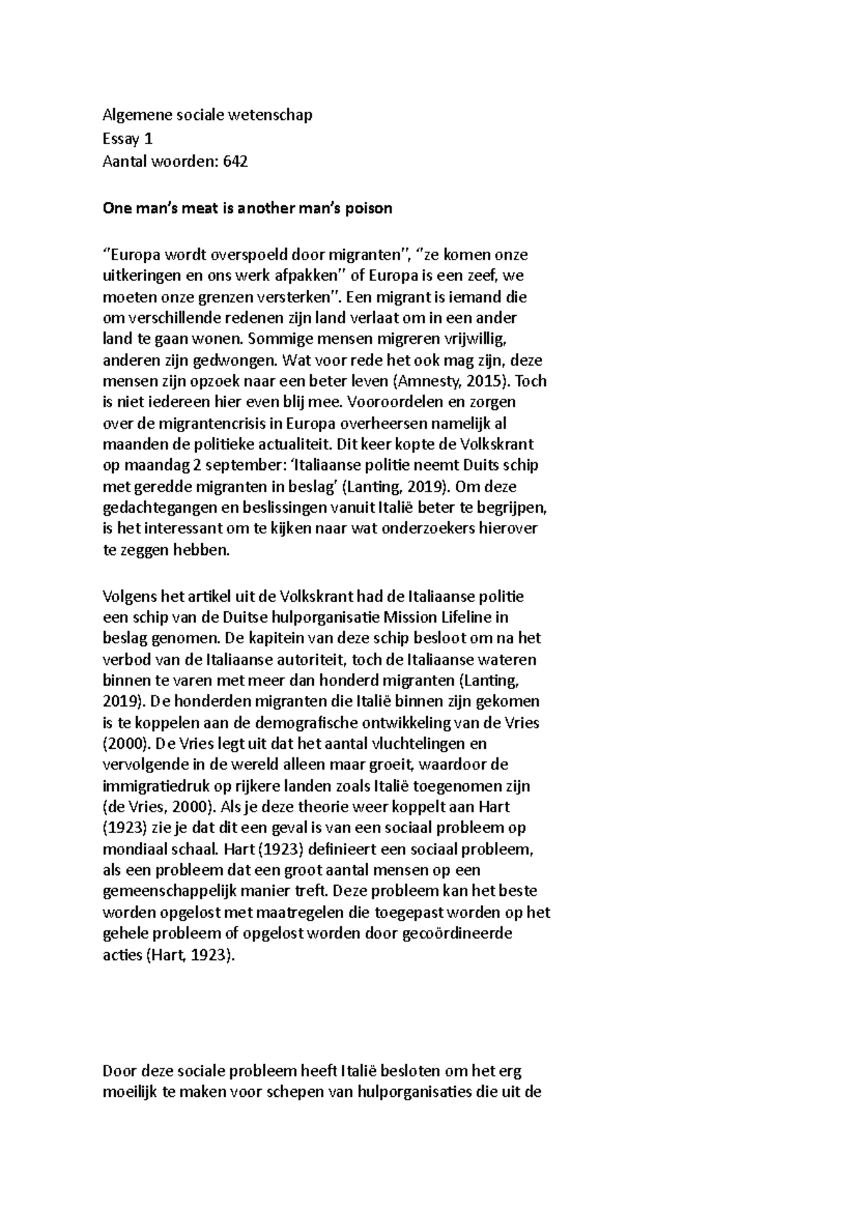 AMV wg 4 essay 1 12667331 - Algemene sociale wetenschap Essay 1 Aantal ...