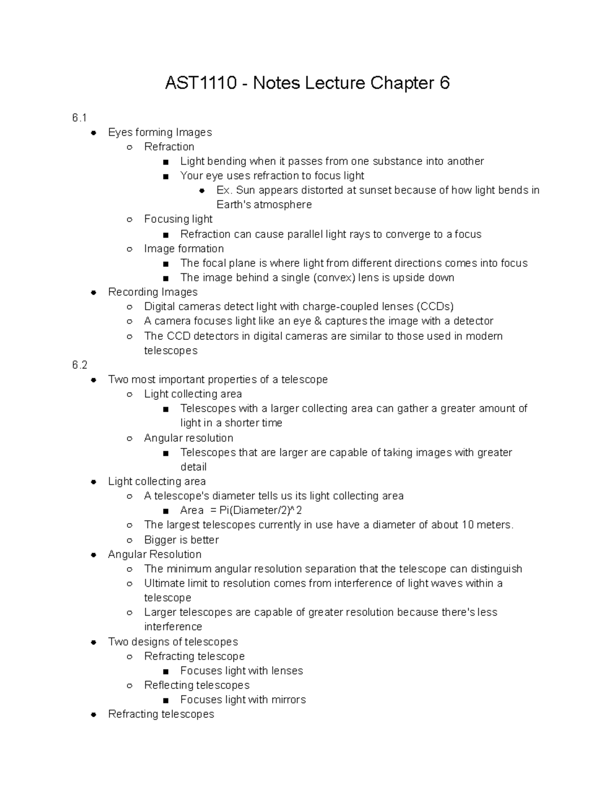 AST1110 - Notes Lecture Chapter 6 - Eyes forming Images Refraction ...