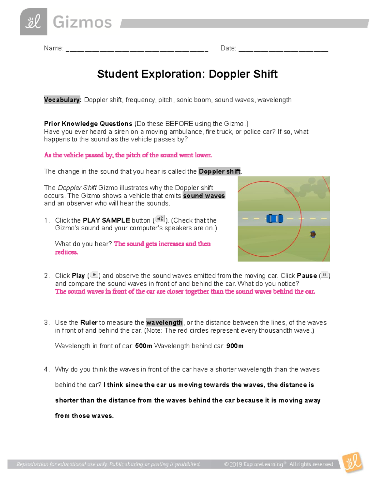 Doppler Shift SE - SPH3U gizmo - Name: ______________________________________ Date: - Studocu
