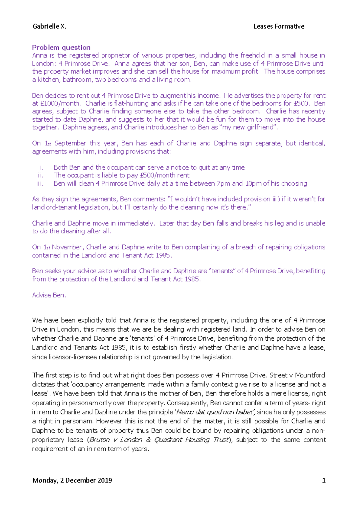 Formative- leases - Warning: TT: undefined function: 32 Problem question Anna is the registered ...